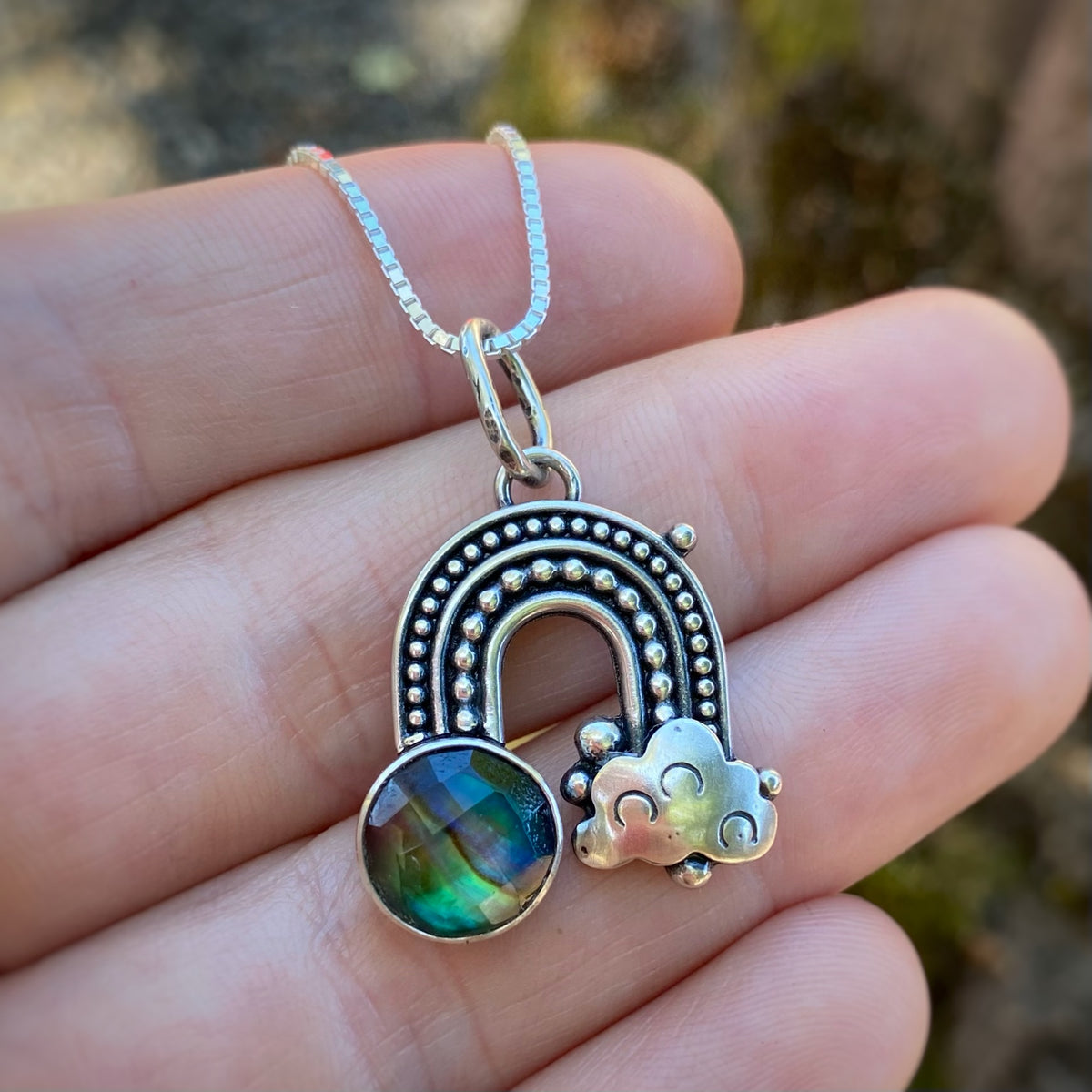 Abalone Quartz Rainbow Necklace / 18” – Blue and Blue